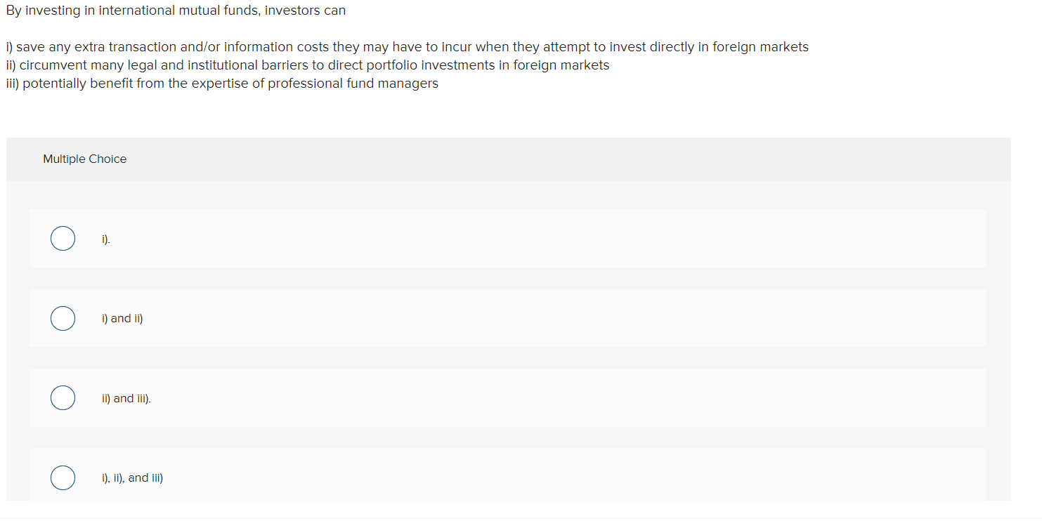 Solved By investing in international mutual funds, investors | Chegg.com
