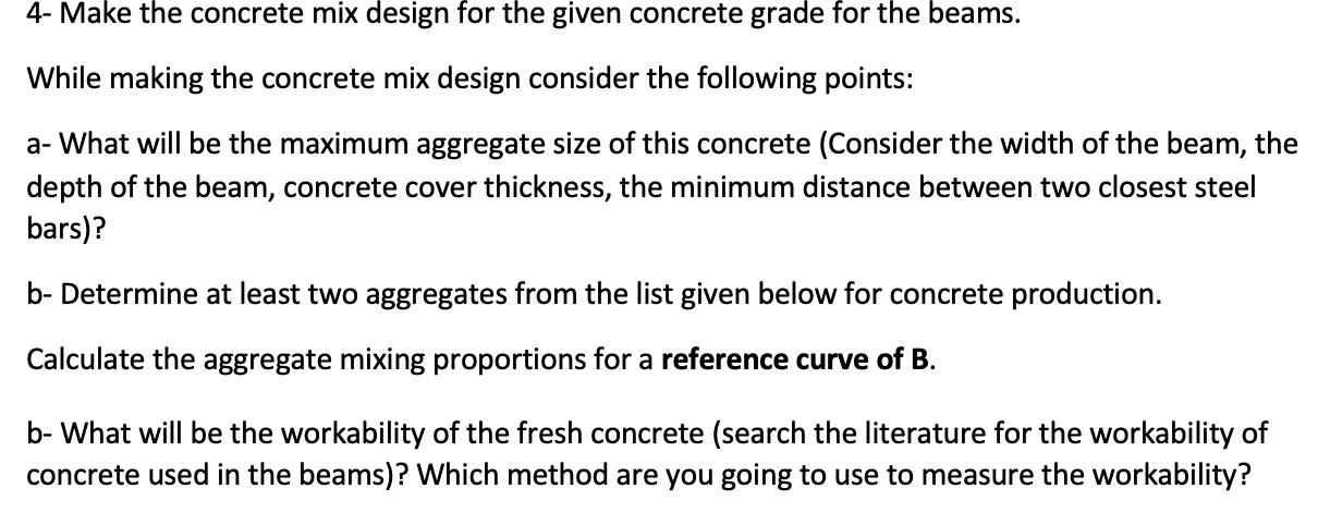 Solved 4- Make the concrete mix design for the given | Chegg.com