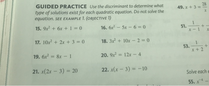Solved GUIDED PRACTICE Use the discriminant to determine | Chegg.com
