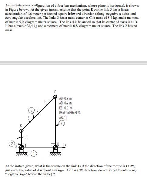 Solved An instantaneous configuration of a four-bar | Chegg.com