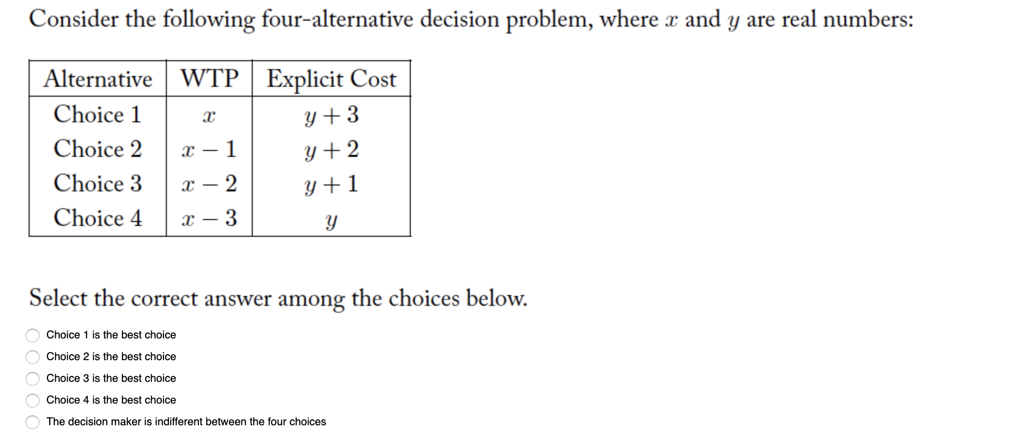Solved Consider the following four-alternative decision | Chegg.com