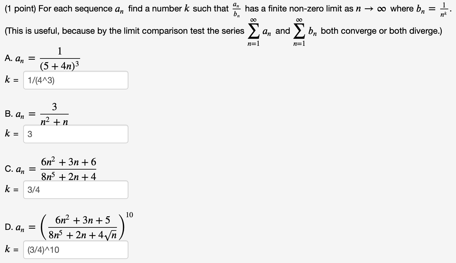 Solved (1 point) For each sequence an find a number k such | Chegg.com