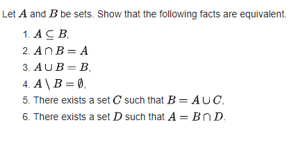 Solved Let A and B be sets. Show that the following facts | Chegg.com