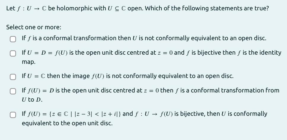 Solved et f:U→C be holomorphic with U⊆C open. Which of the | Chegg.com