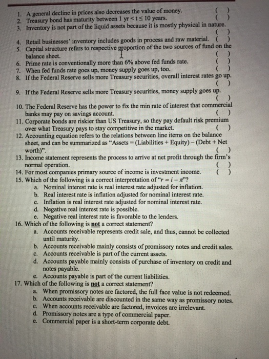 Solved A general decline in prices also decreases the value | Chegg.com