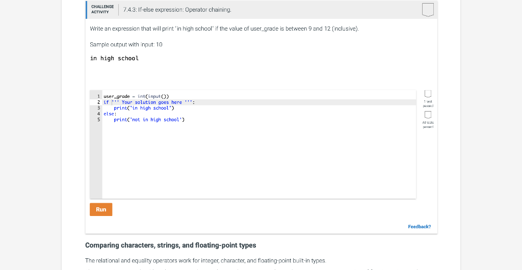 Solved CHALLENGE ACTIVITY 7 4 3 1f else Expression Operator Chegg