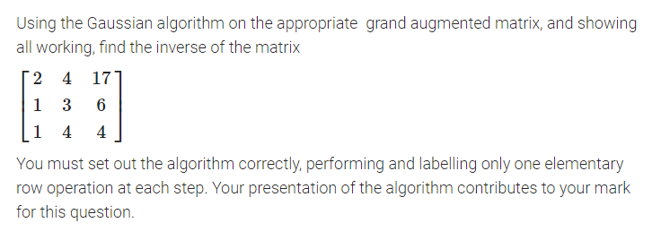 Solved Using the Gaussian algorithm on the appropriate grand | Chegg.com