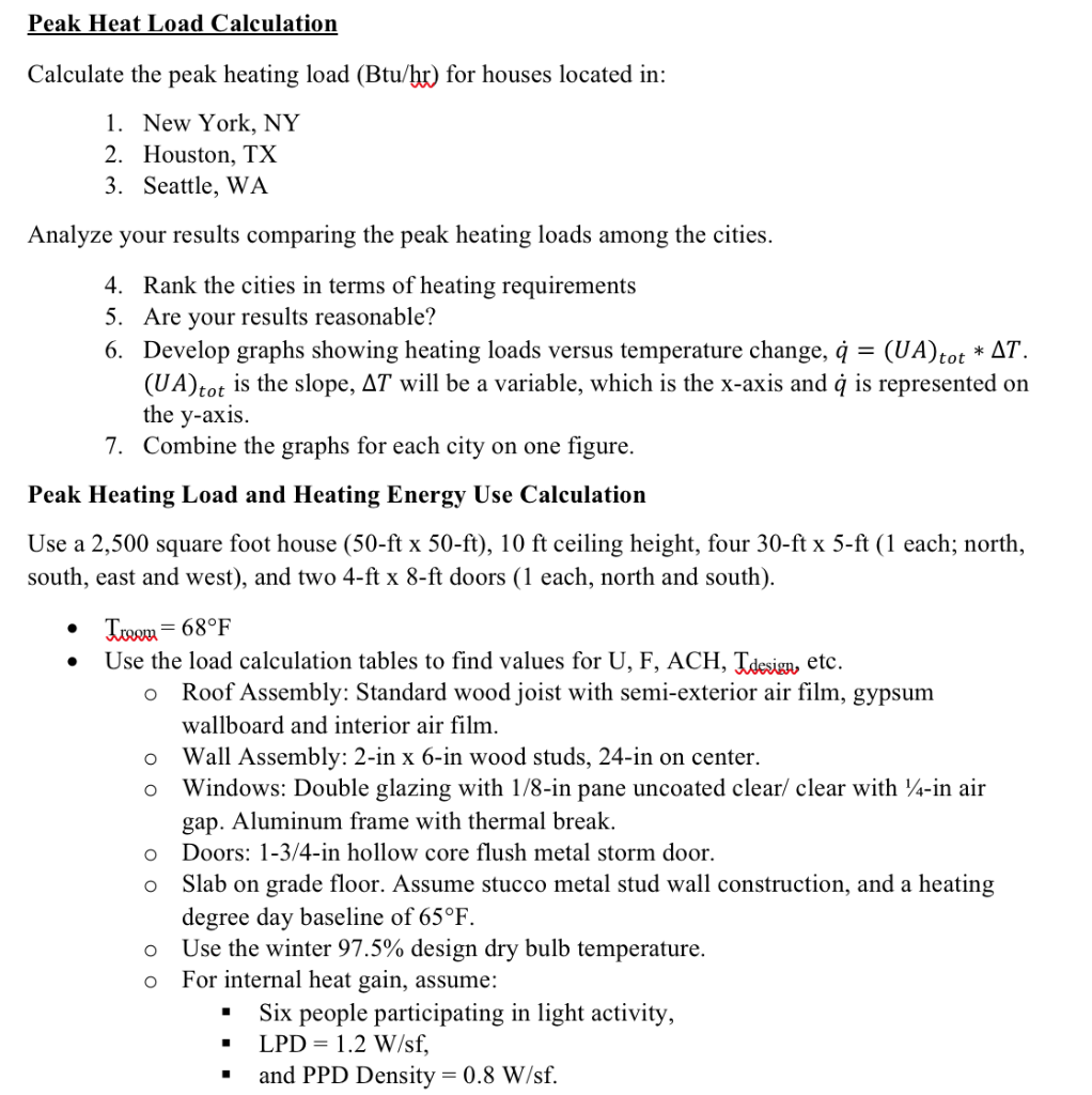 Peak Heat Load Calculation Calculate the peak heating | Chegg.com
