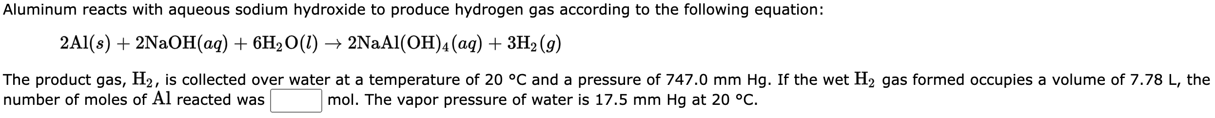 Solved Aluminum reacts with aqueous sodium hydroxide to | Chegg.com
