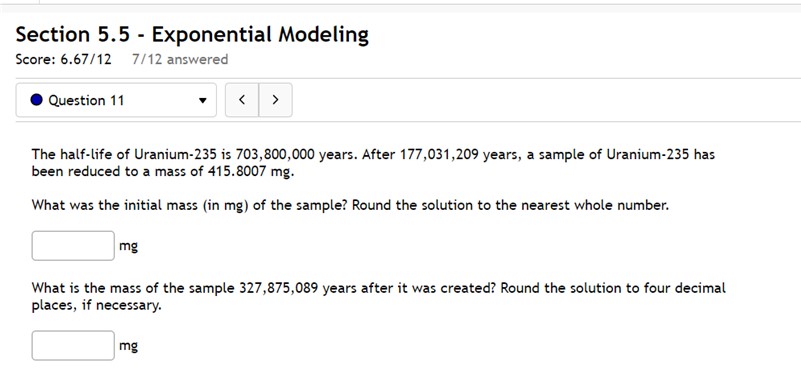 Solved Section 5.5 - Exponential Modeling Score: 6.67/127/12 | Chegg.com