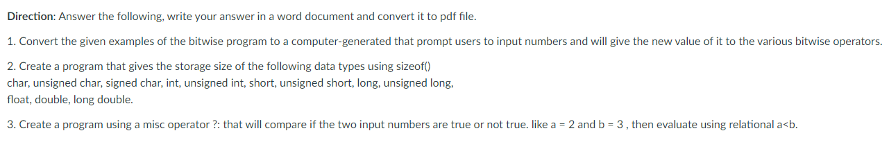 Solved Direction Answer The Following Write Your Answer In