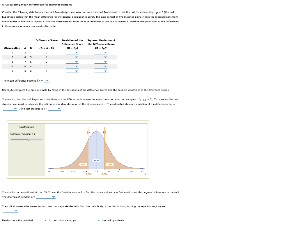 Solved 8. Calculating mean differences for matched samples | Chegg.com