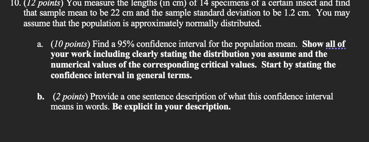 Solved 10. (12 points) You measure the lengths (in cm) of 14 | Chegg.com