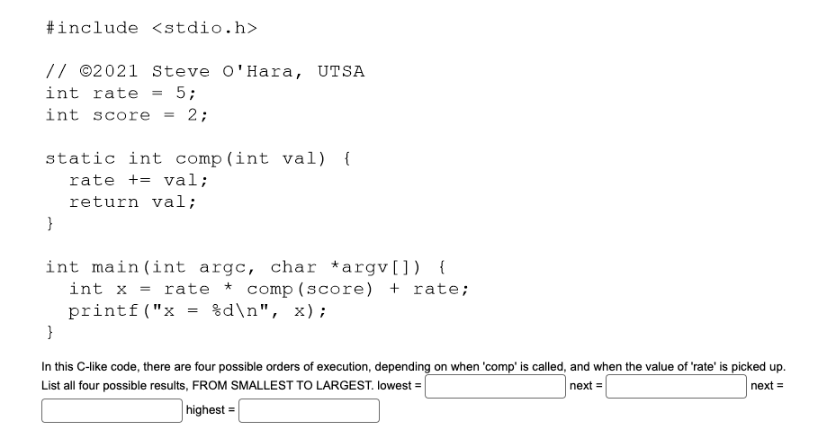 Solved \\#include // @ C2021 Steve O'Hara, UTSA int rate | Chegg.com