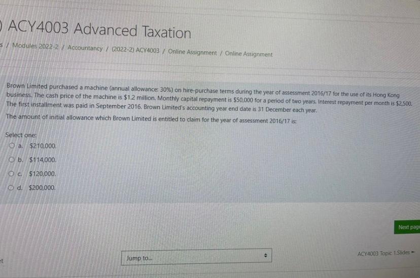 Solved Brown Limited purchased a machine (annual allowance: | Chegg.com