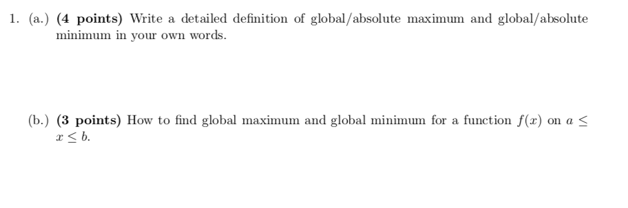 Solved 1. (a.) (4 points) Write a detailed definition of | Chegg.com