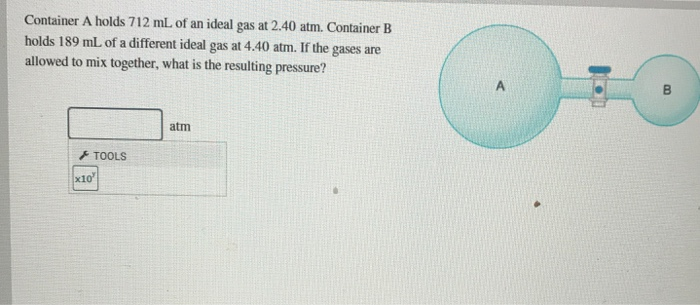 Solved Container A holds 712 mL of an ideal gas at 2.40 atm. | Chegg.com
