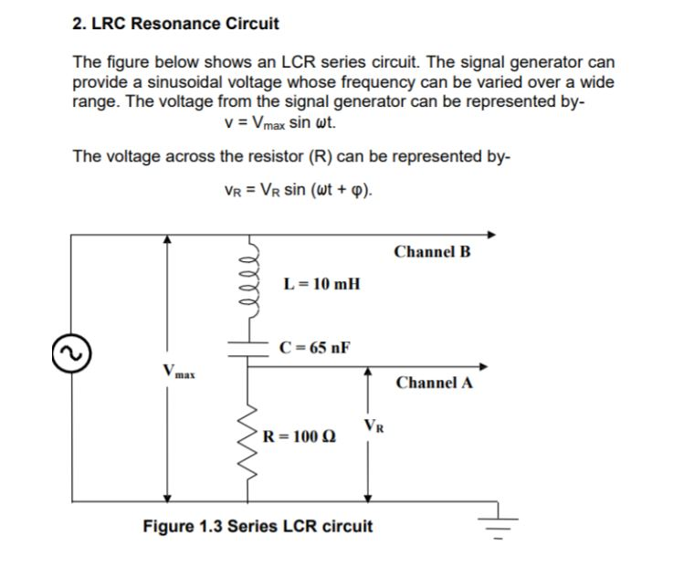 Solved 2. LRC Resonance Circuit The figure below shows an | Chegg.com
