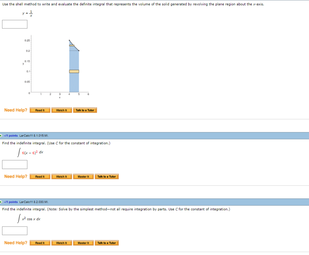 Solved Use the shell method to write and evaluate the | Chegg.com
