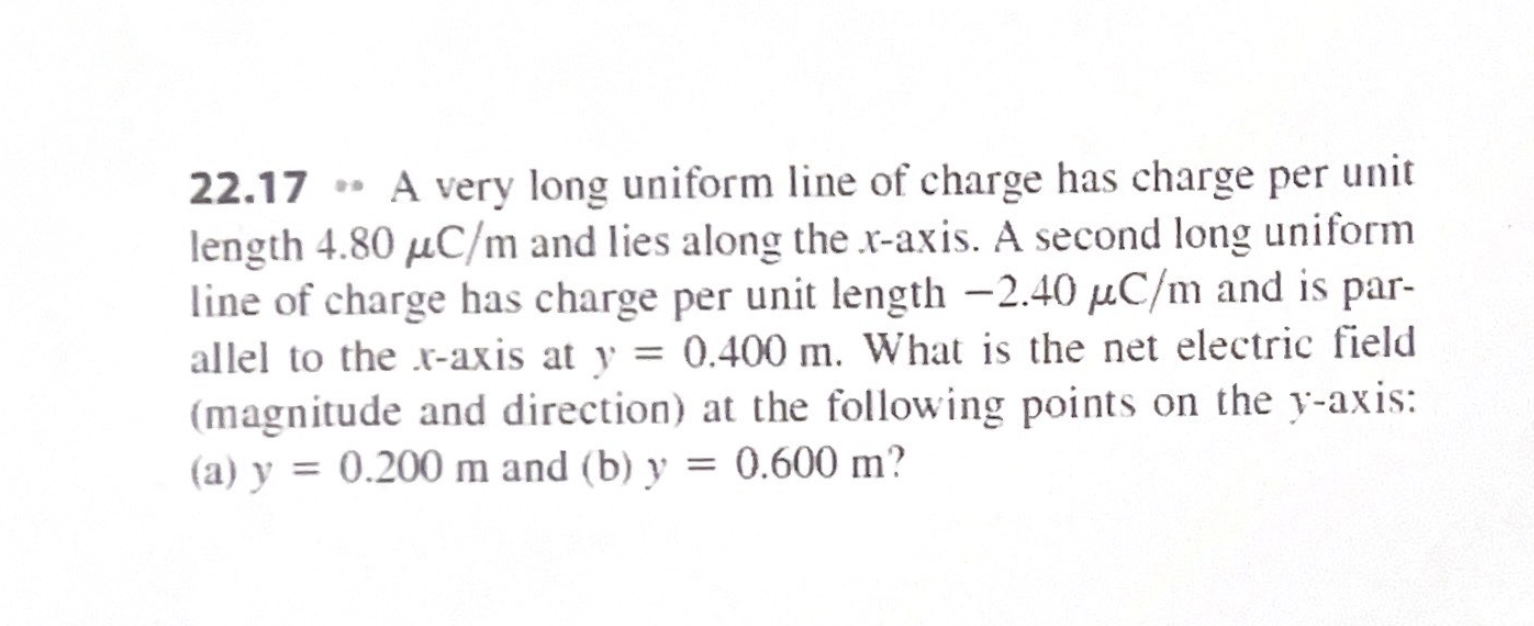 Solved 22.17 ∵ A very long uniform line of charge has charge | Chegg.com