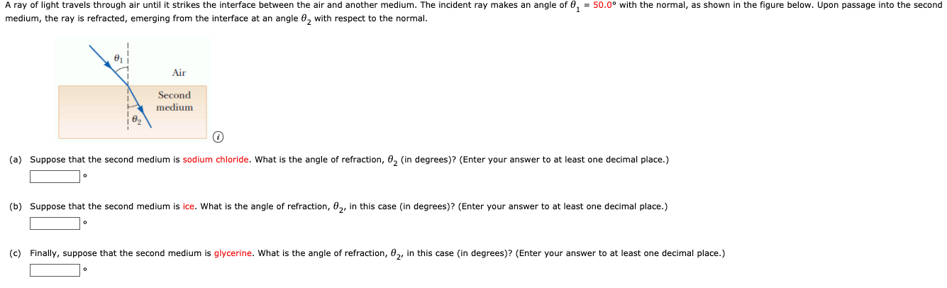 Solved A ray of light travels through air until it strikes | Chegg.com