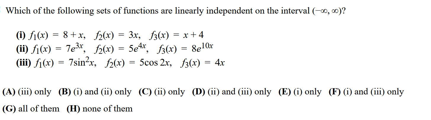 Solved Which of the following sets of functions are linearly | Chegg.com