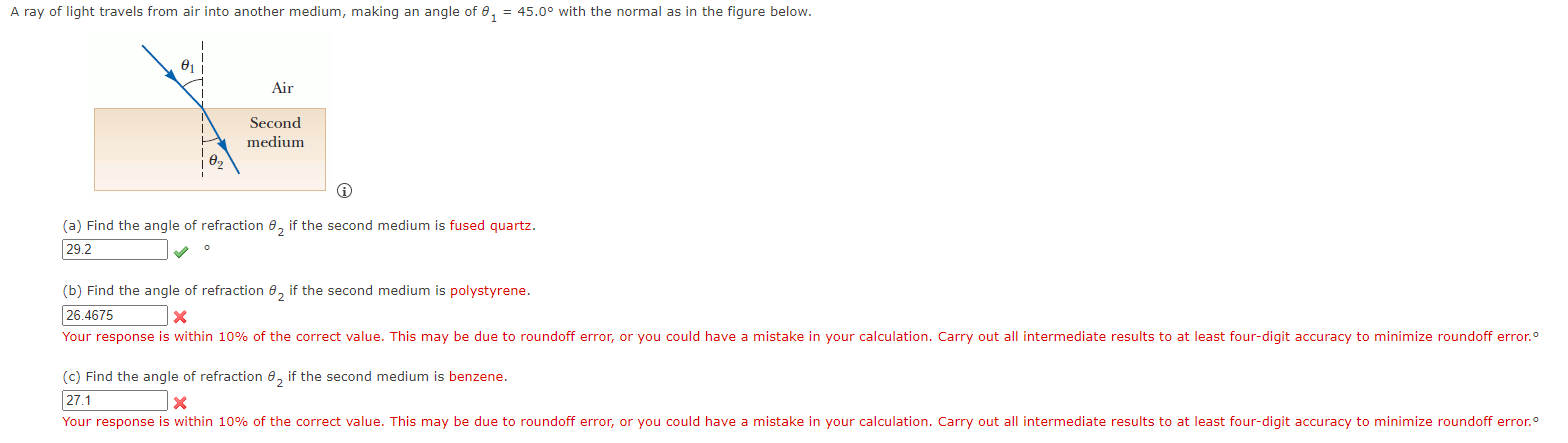 Solved ray of light travels from air into another medium, | Chegg.com