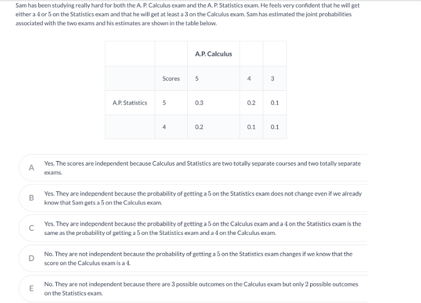 Solved Sam has been studying really hard for both the A. P. | Chegg.com