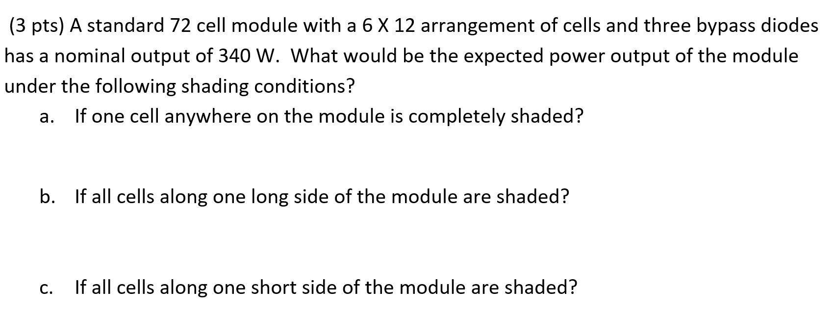Solved (3 pts) A standard 72 cell module with a 6 X 12 | Chegg.com