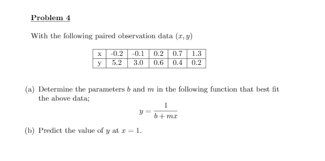 Solved Problem 4 With the following paired observation data | Chegg.com