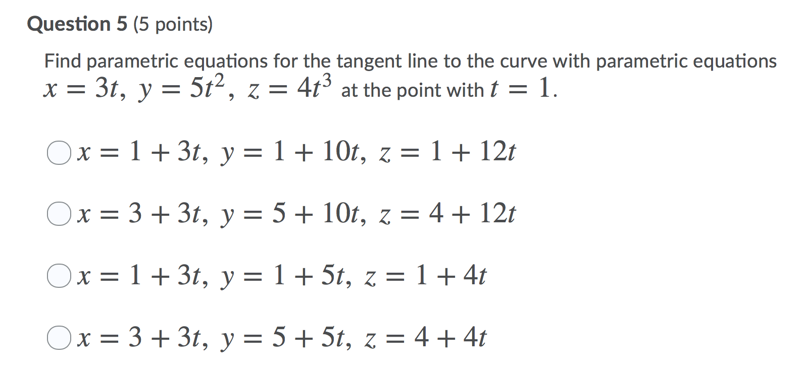 Question 5 (5 points) Find parametric equations for | Chegg.com