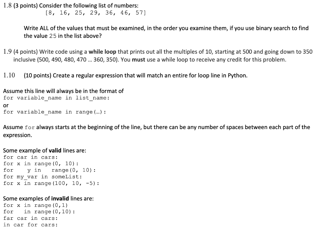 Solved 1.8 (3 points) Consider the following list of | Chegg.com
