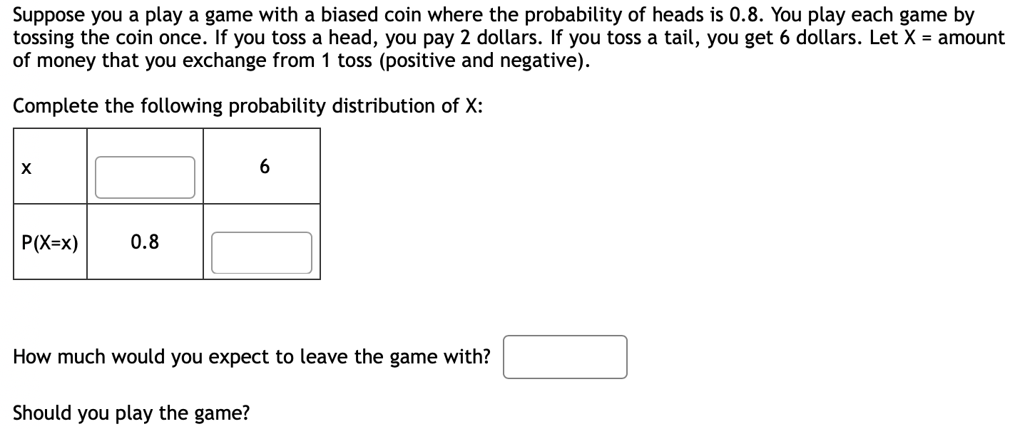 Solved Suppose you a play a game with a biased coin where | Chegg.com