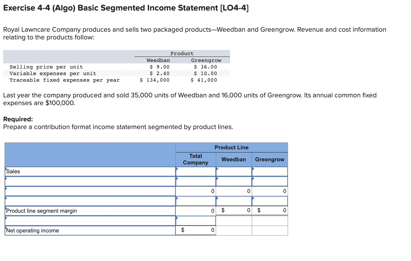 Solved Exercise 4-4 (Algo) Basic Segmented Income Statement | Chegg.com