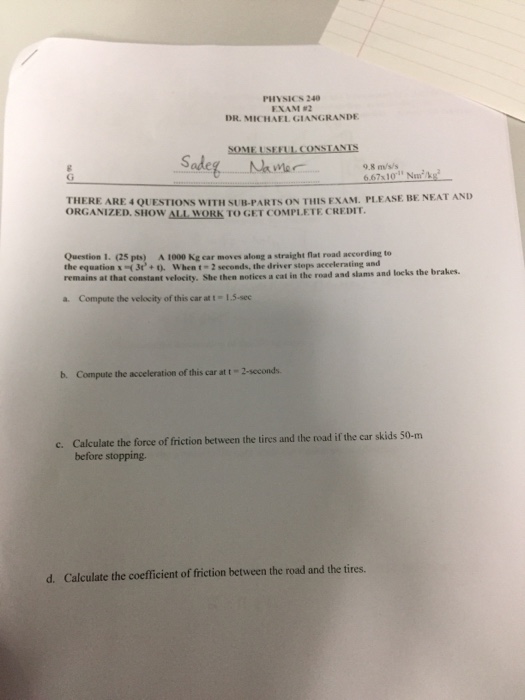Solved PHYSICS 240 EXAM#2 DR. MICHAEL GIANGRANDE SOME USEFLL | Chegg.com