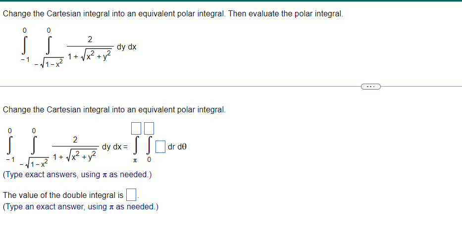 Solved Change the Cartesian integral into an equivalent | Chegg.com