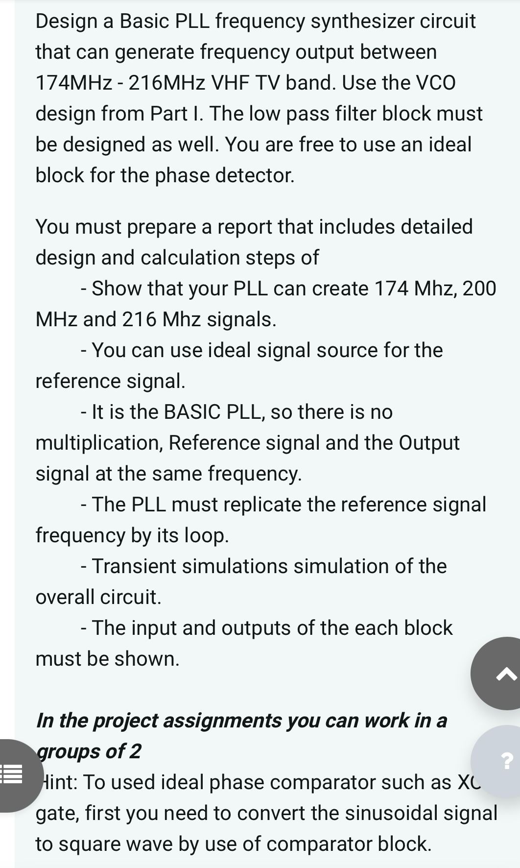 Solved Design a Basic PLL frequency synthesizer circuitthat | Chegg.com
