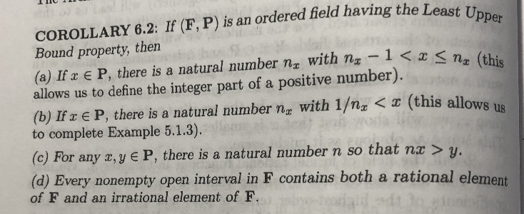 Solved COROLLARY 6.2: If (F, P) is an ordered field having | Chegg.com