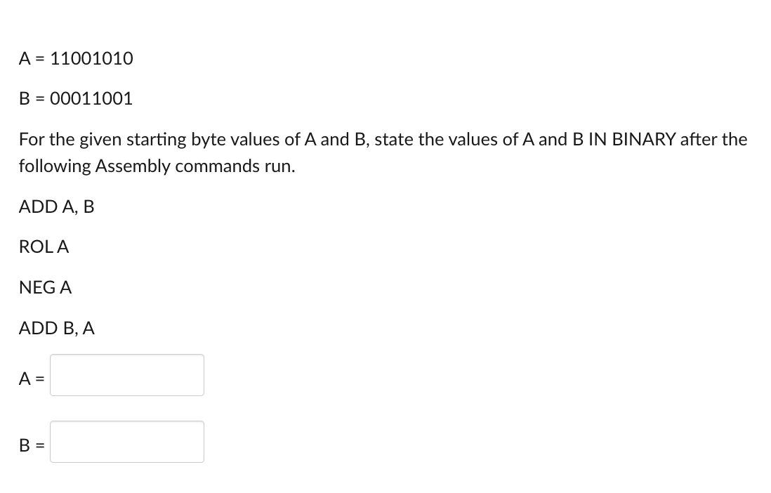 Solved A=11001010B=00011001 For the given starting byte | Chegg.com