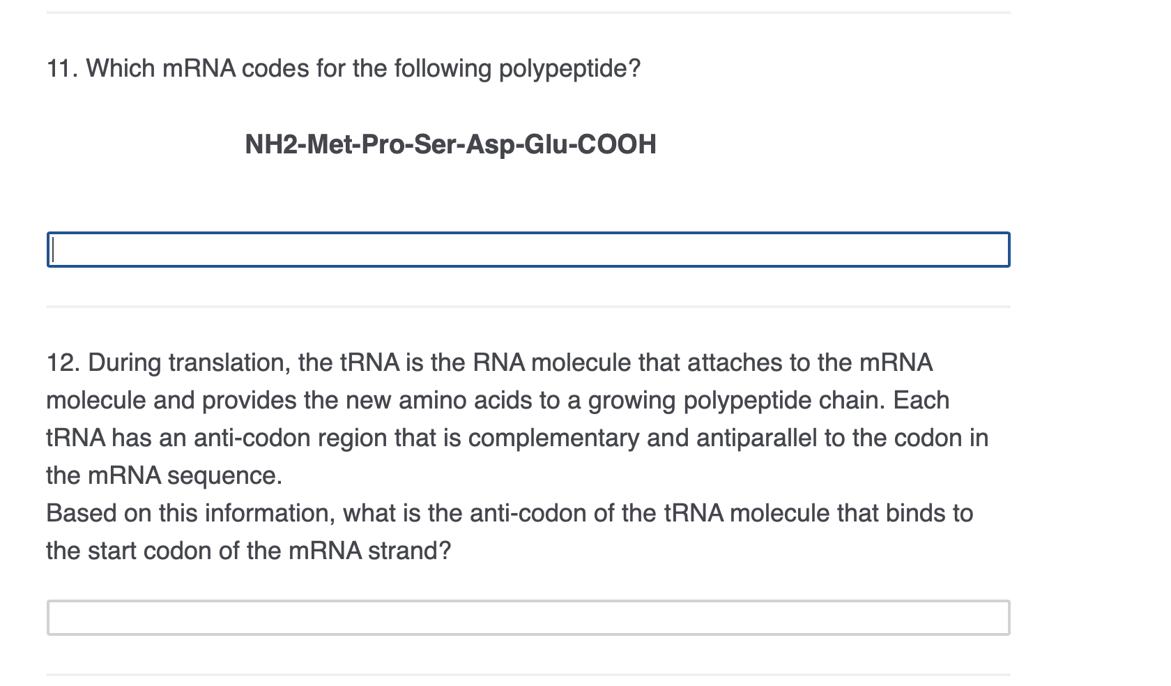 11. Which mRNA codes for the following polypeptide? | Chegg.com