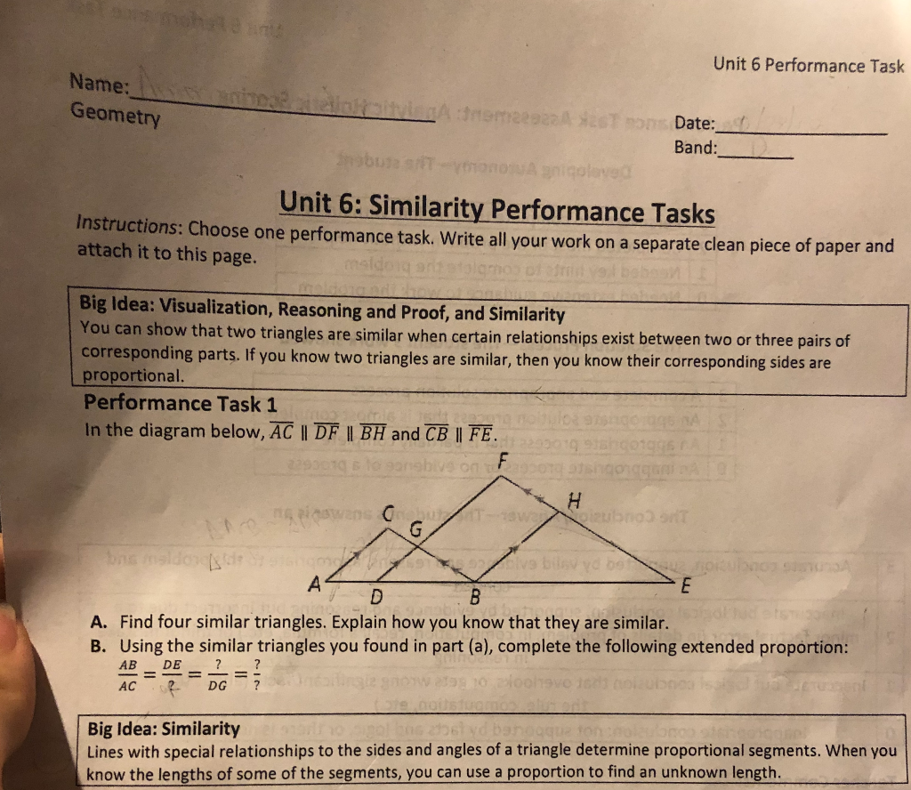 Solved Unit 6 Performance Task Name: Geometry Date: Band: - | Chegg.com