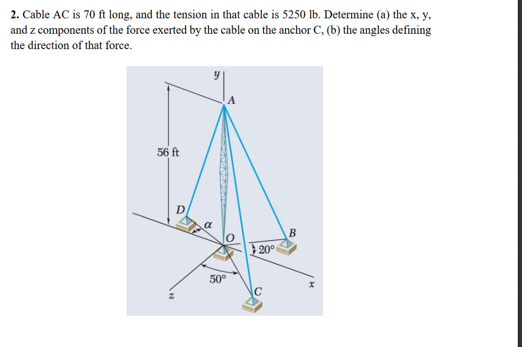 Solved 2. Cable AC is 70 ft long, and the tension in that | Chegg.com