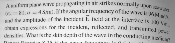 Solved A uniform plane wave propagating in air strikes | Chegg.com