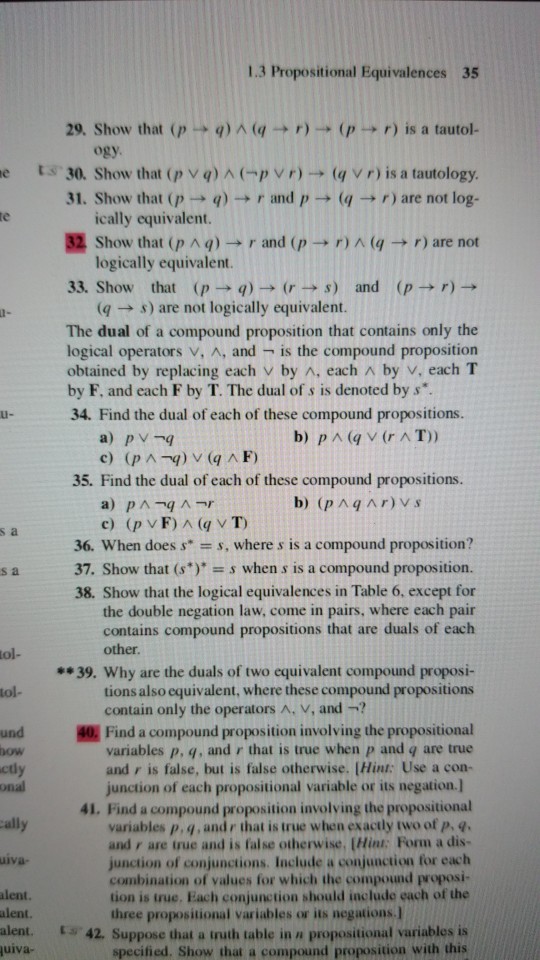 Solved 1.3 Propositional Equivalences 35 29. Show that (p | Chegg.com