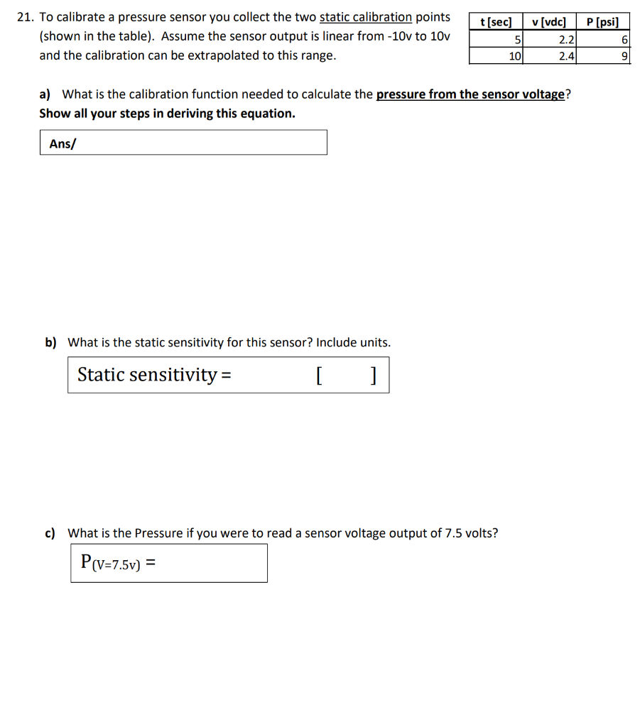 Solved (shown in the table). Assume the sensor output is | Chegg.com