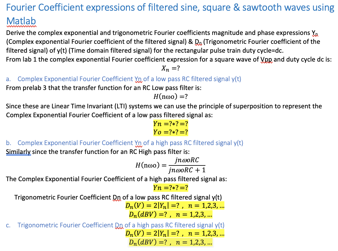 Fourier Coefficient expressions of filtered sine, | Chegg.com
