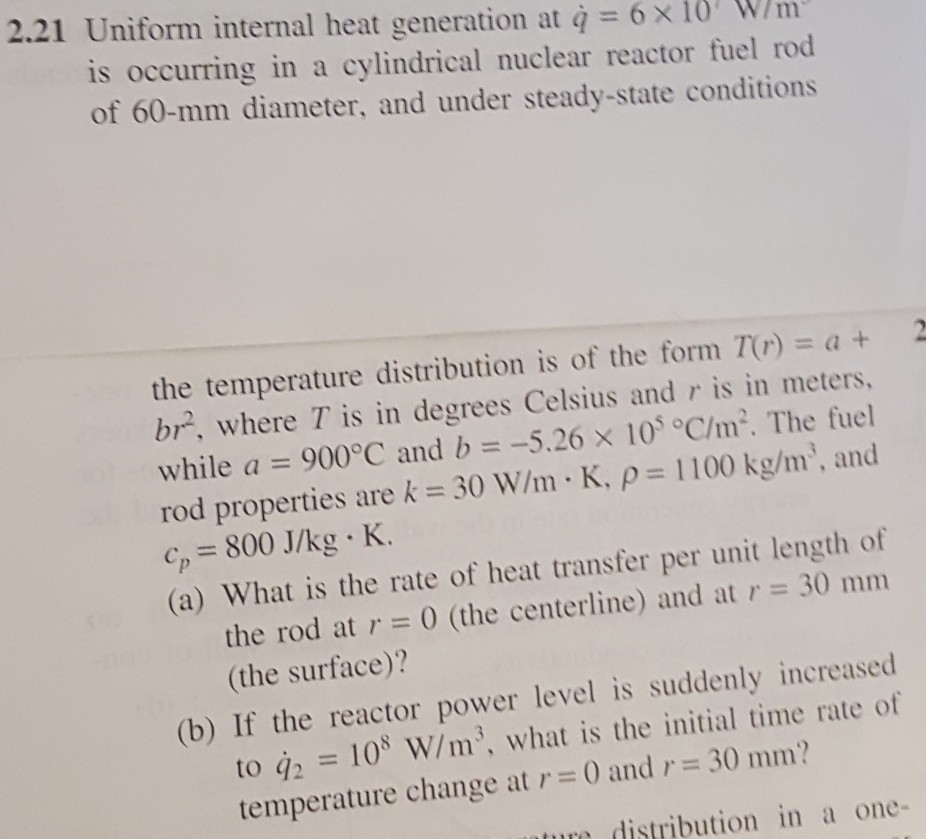 Solved 2.21 Uniform internal heat generation at q = 6× 10 | Chegg.com