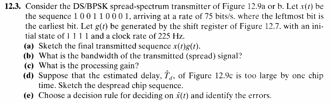 Solved 12.3. Consider the DS/BPSK spread-spectrum | Chegg.com