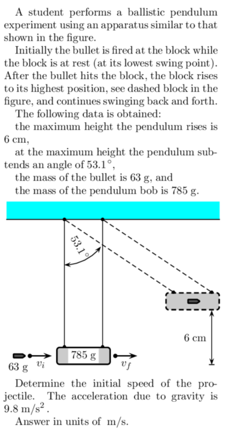 Solved A student performs a ballistic pendulum experiment | Chegg.com