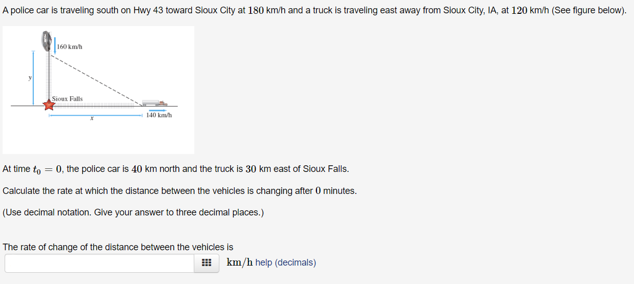 Solved At time t0=0, the police car is 40 km north and the | Chegg.com